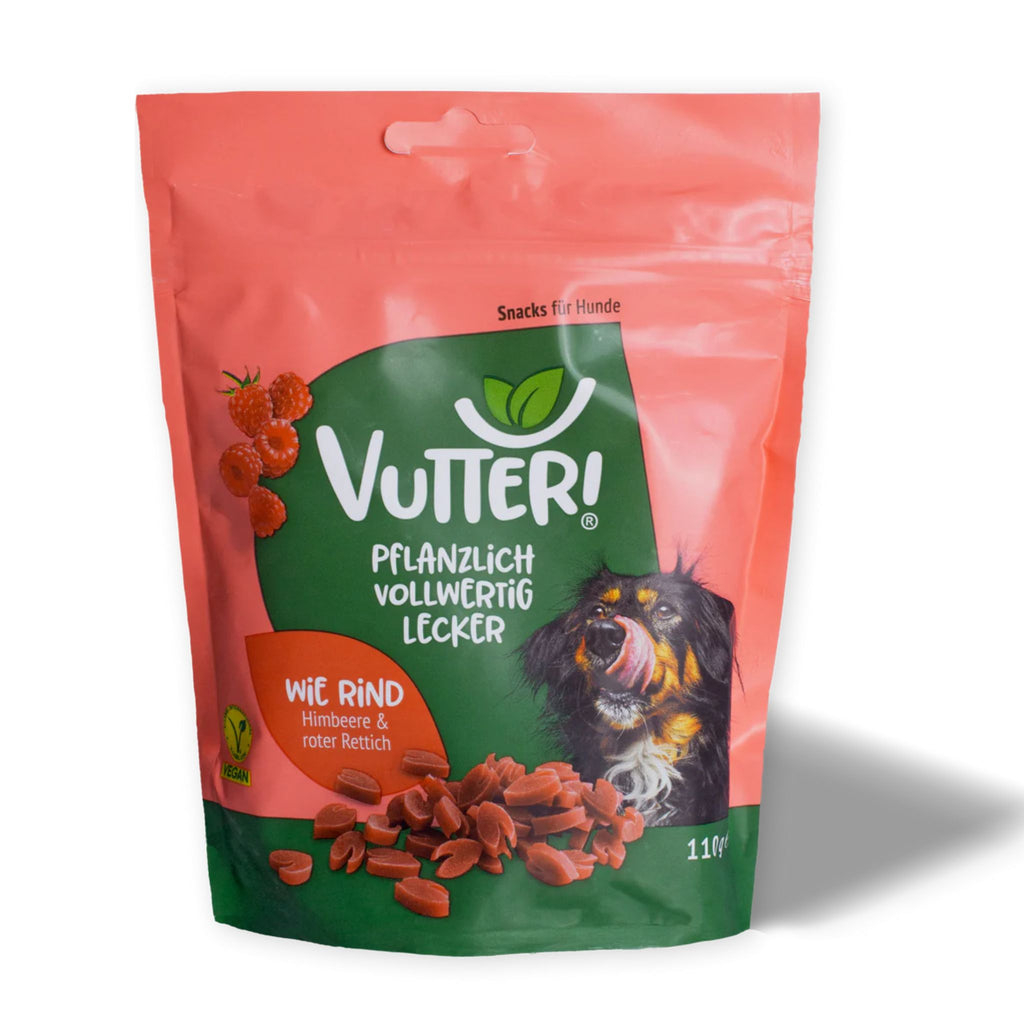 Vutter - vegane Leckerli "wie Rind" mit Himbeere und Rettich
